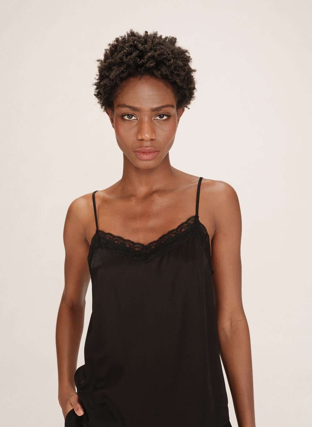 Grace & Mila Tops Caraco satin et dentelle noir Trefle femme noir ...