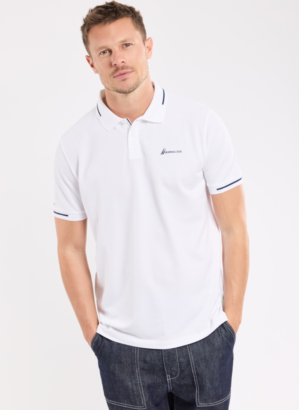 Bermudes Polos manches courtes Polo Gennaker blanc homme blanc ...
