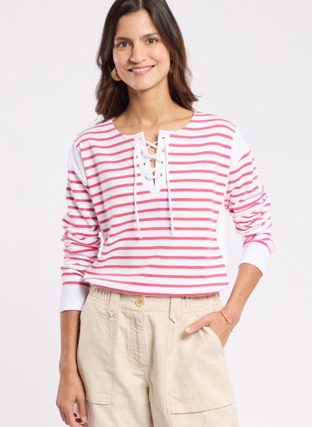 Armor Lux Tee-shirts Marinière 76109 blanc/primerose femme rose ...