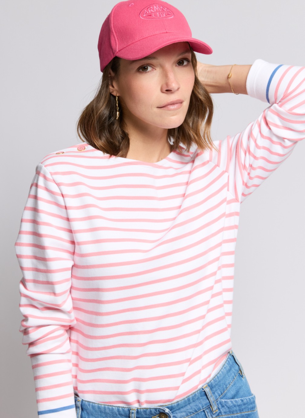 Armor Lux Tee-shirts Marinière 76092 blanc/dahlia/federal blue femme ...