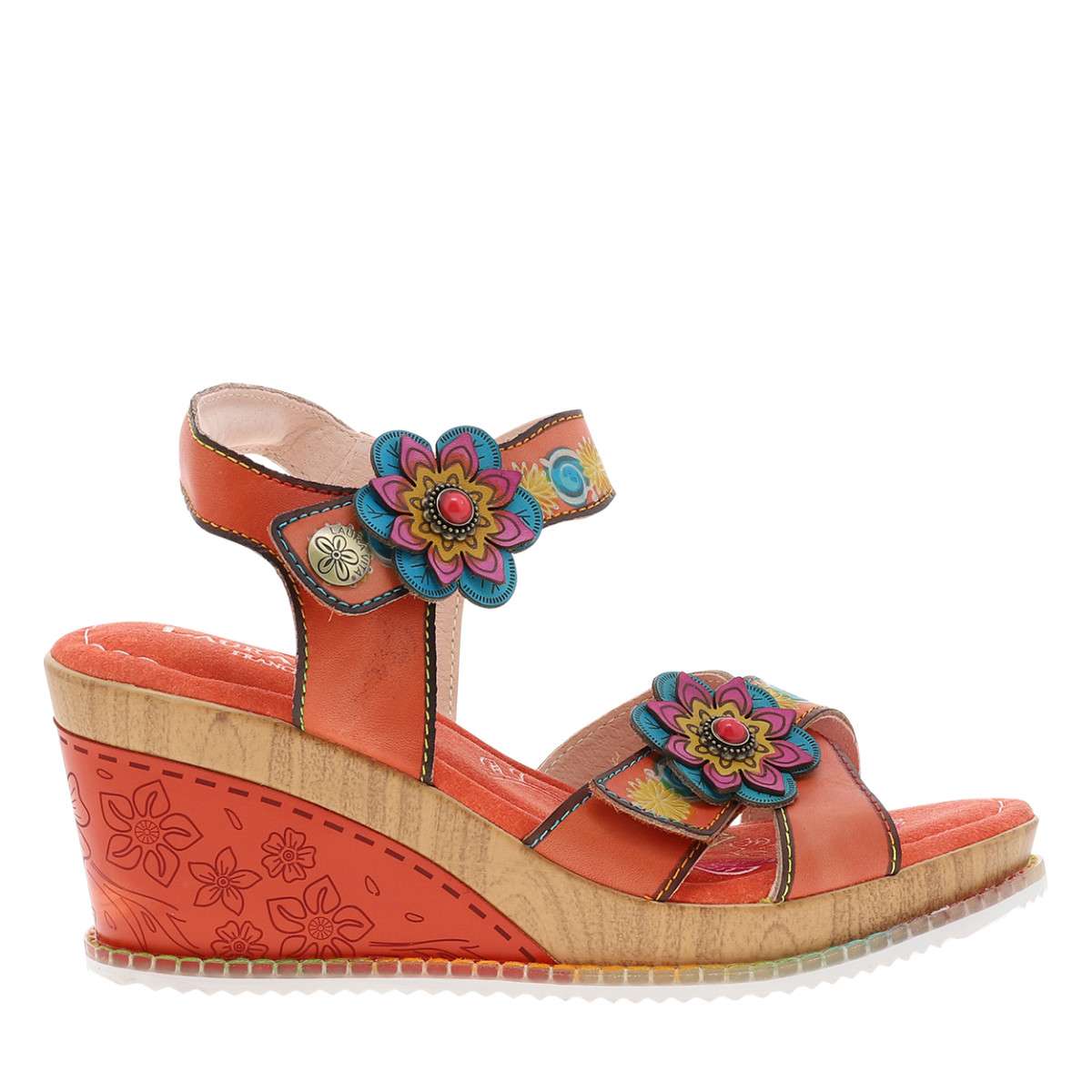 Laura Vita Sandales Nu-pieds cuir talon compensé femme orange | Sarenza ...
