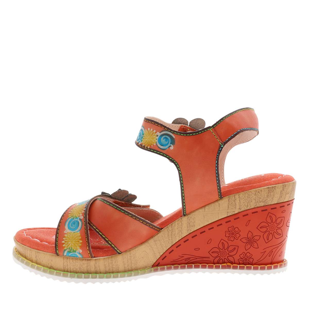 Laura Vita Sandales Nu-pieds cuir talon compensé femme orange | Sarenza ...
