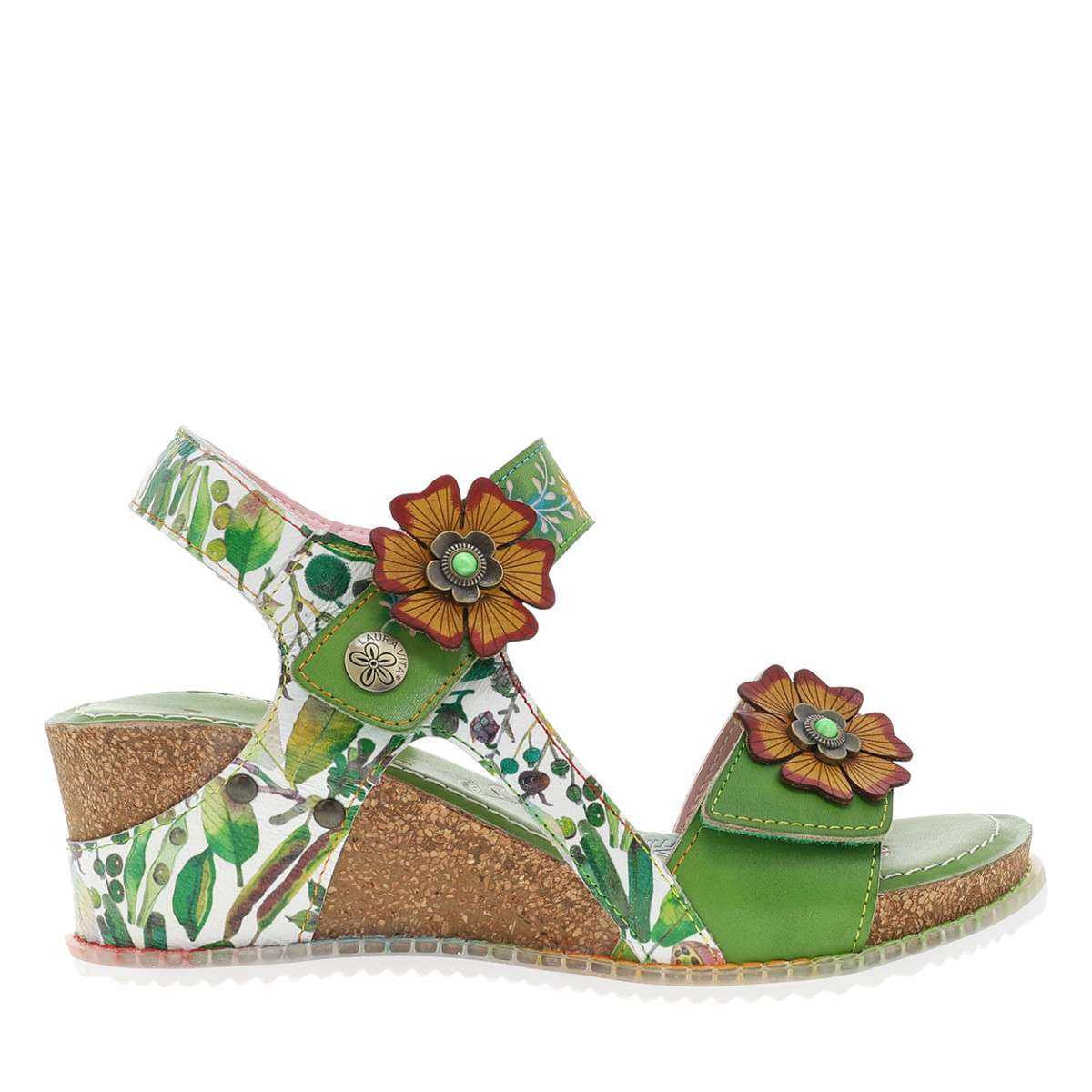Laura Vita Sandales Nu-pieds cuir talon compensé femme vert | Sarenza ...