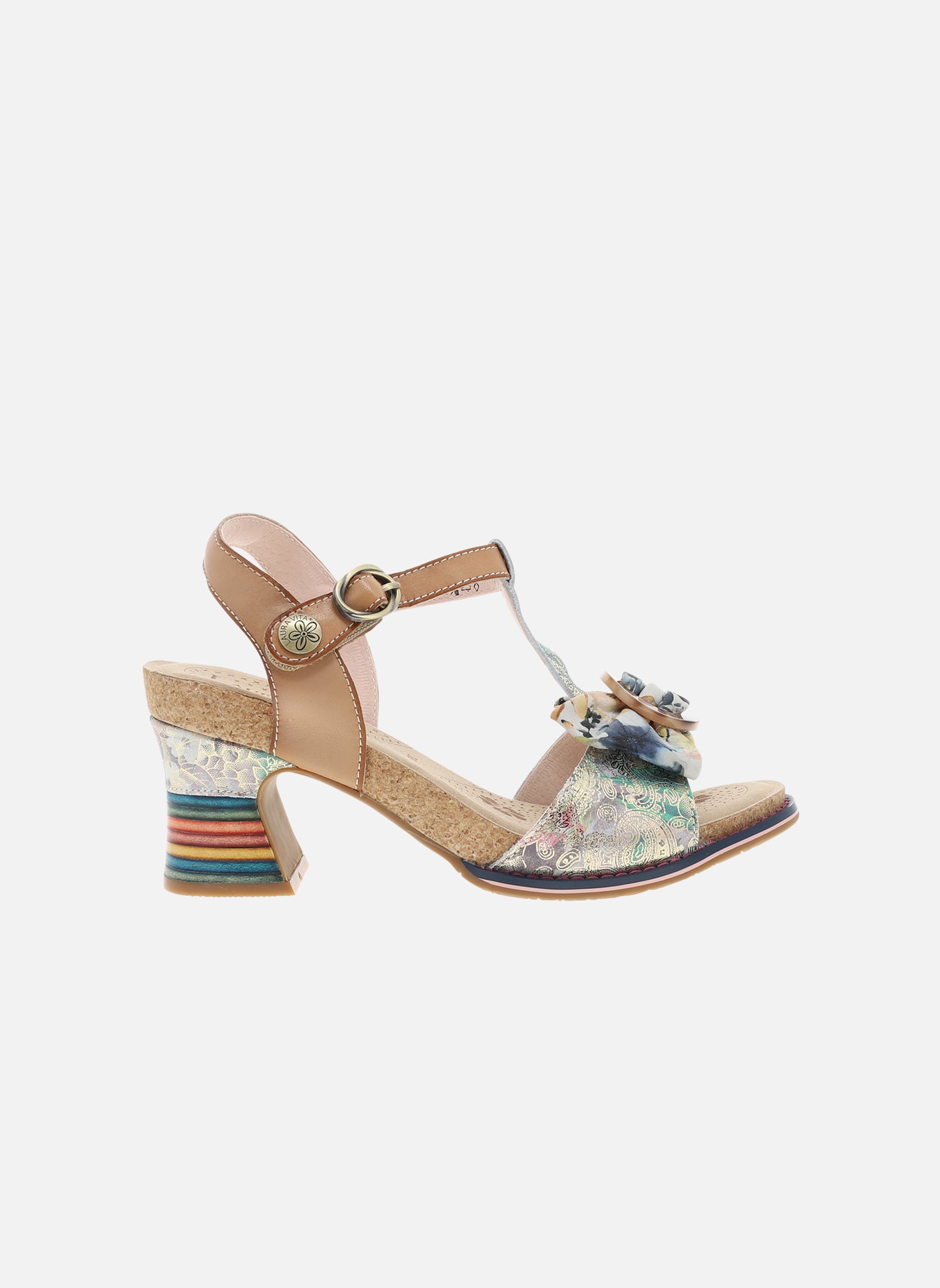 Laura Vita Sandales Nu-pieds cuir talon décroché moyen femme beige ...